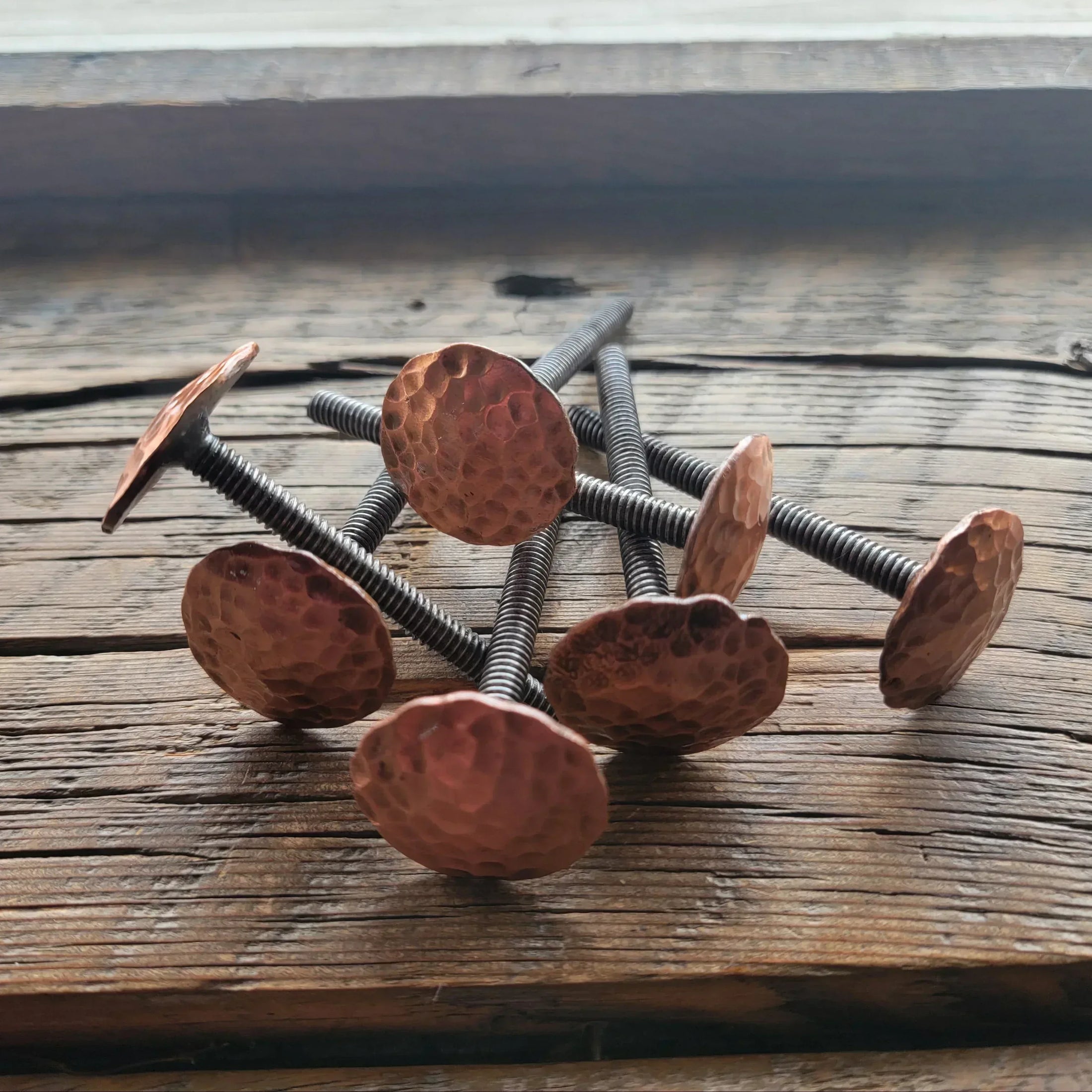 1" Diameter Hammered Round Copper Head | Rustic Bolts