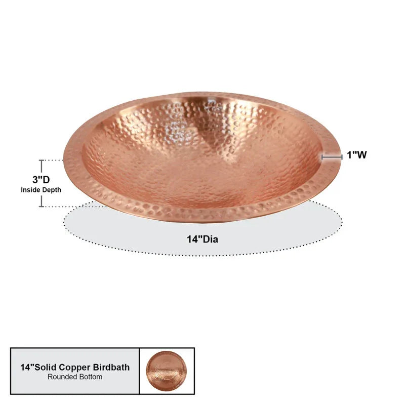 Hammered Solid Copper Bowl with Rim
