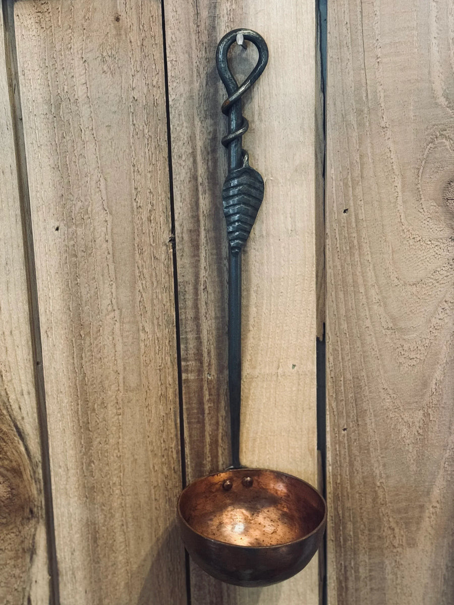 Hand Forged Solid Copper Ladle With Steel Leaf Handle