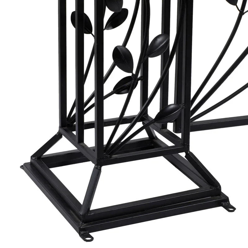 Scrollwork Arched Gate Black Garden Arbor with Vines and Latch Lock Cl