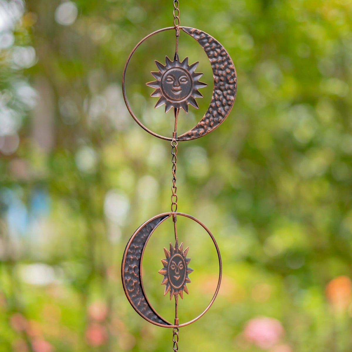 Antique Bronze Sun and Moon Rain Chain
