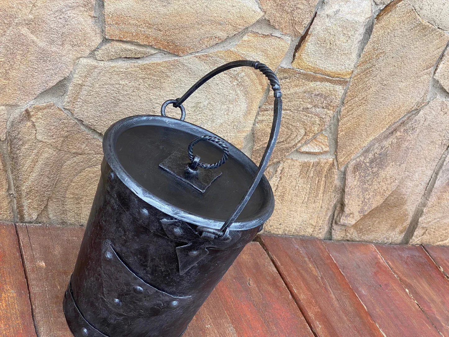 Rustic Iron Fireplace Bucket