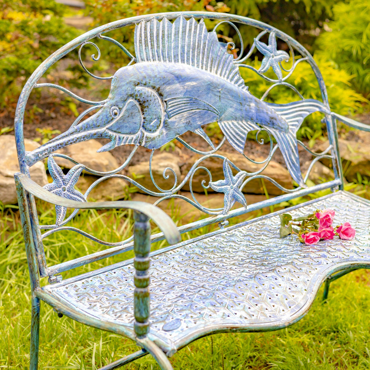 "North Atlantic" Blue Swordfish Garden Iron Bench