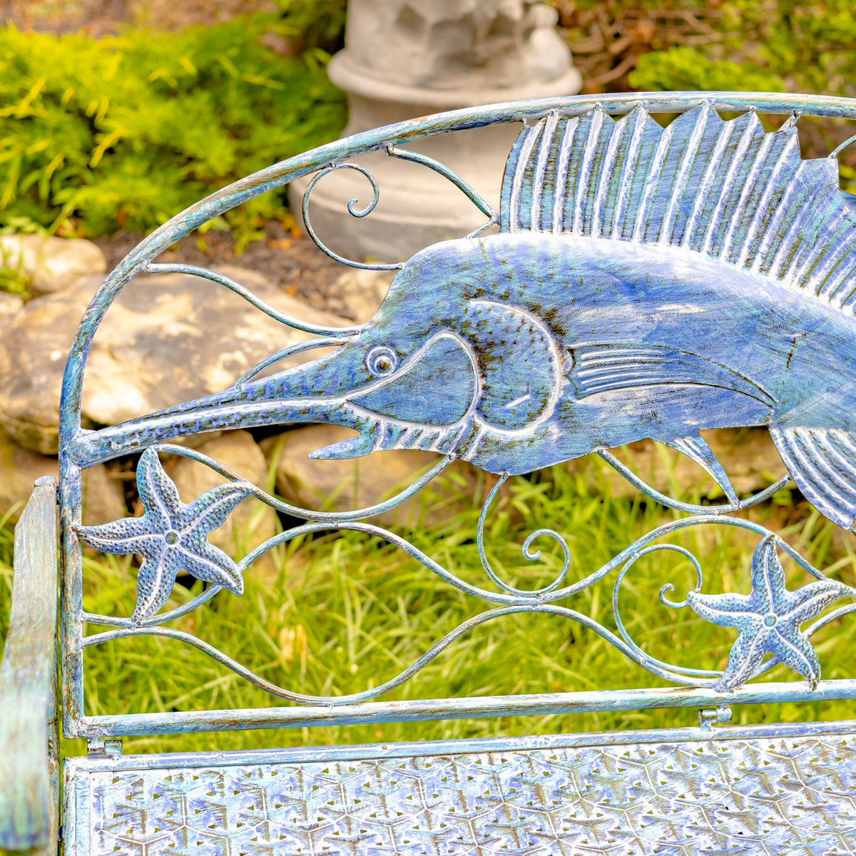 "North Atlantic" Blue Swordfish Garden Iron Bench