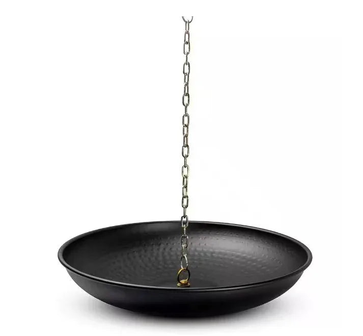 Hand Hammered Black Rain Chain Anchoring Basin 15 diameter