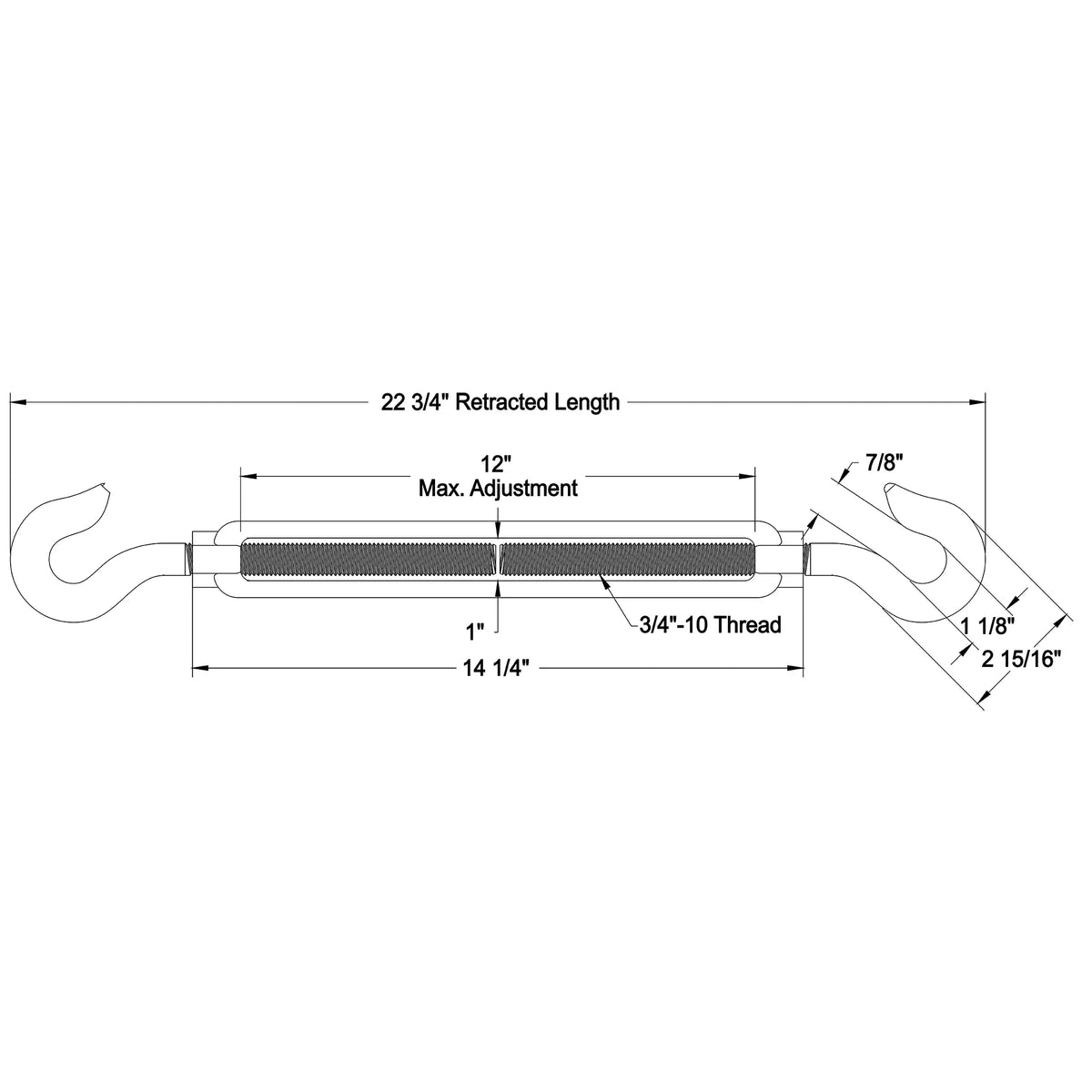 3/4" dia. Hook to Hook Turnbuckles