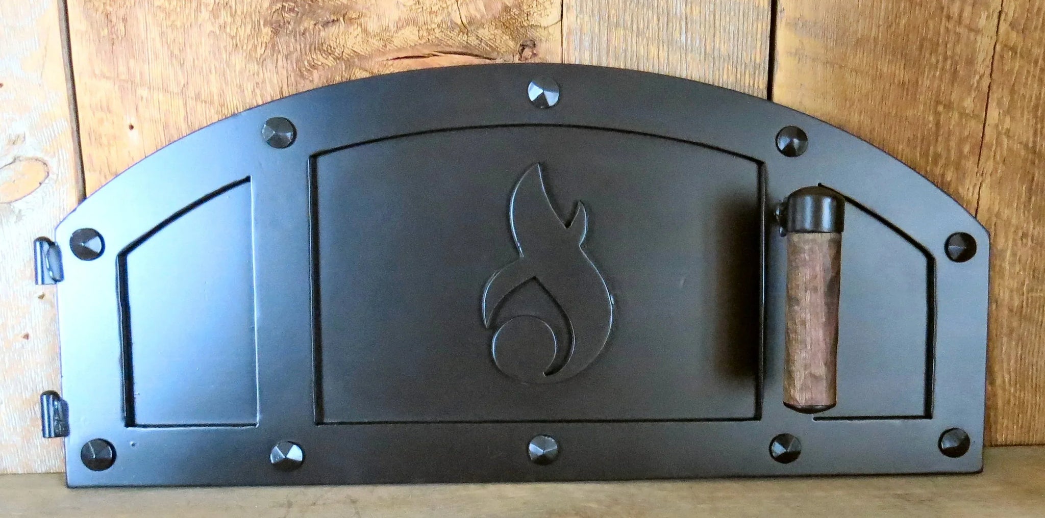 Custom Rustic Arched Hinged Pizza Oven Door