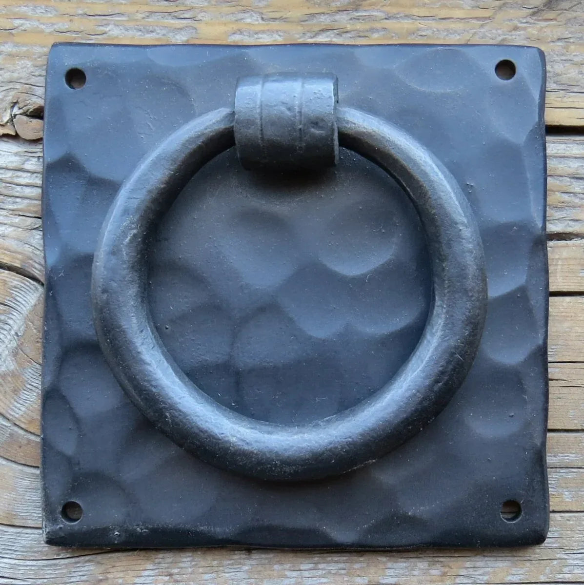 Plain Square Rustic Iron Ring Pull/ Door Knocker by Old West Iron