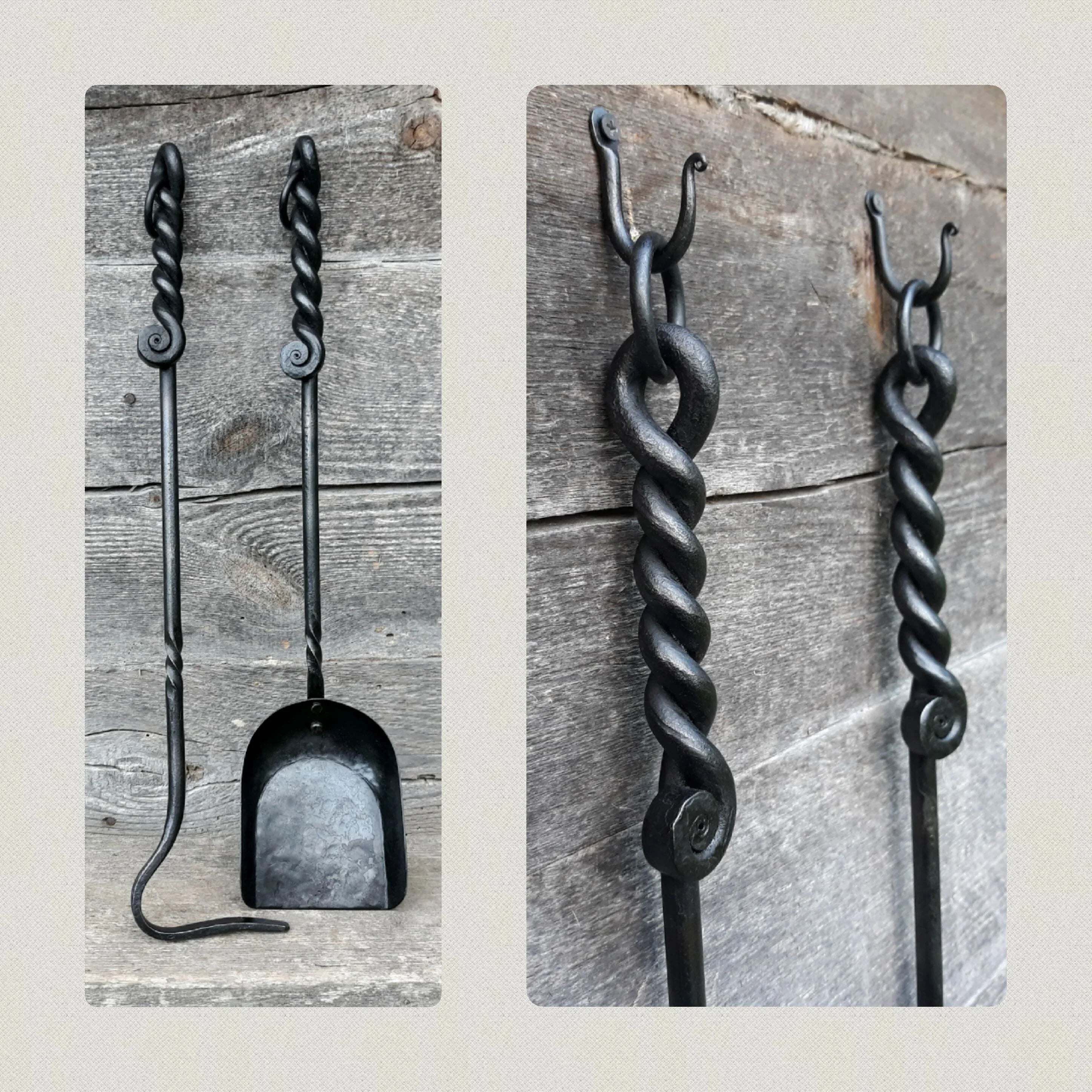 Set of Hand Forged Fire place Shovel and Poker Fireplace Tools Wrought ...