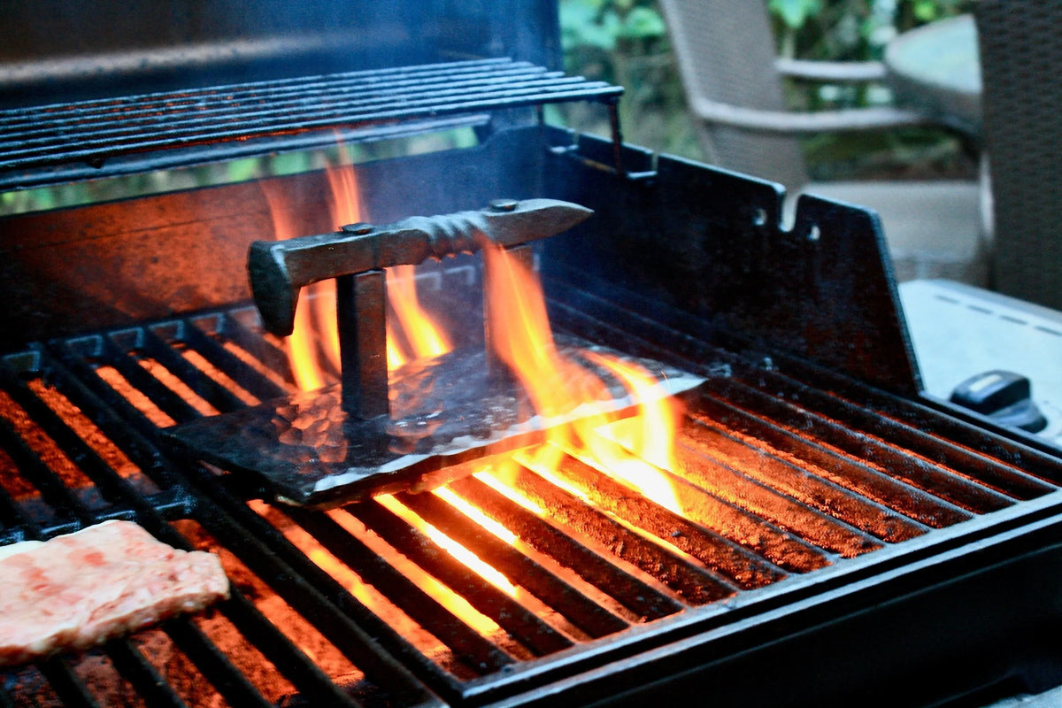 Railroad spike steak press – Old West Iron