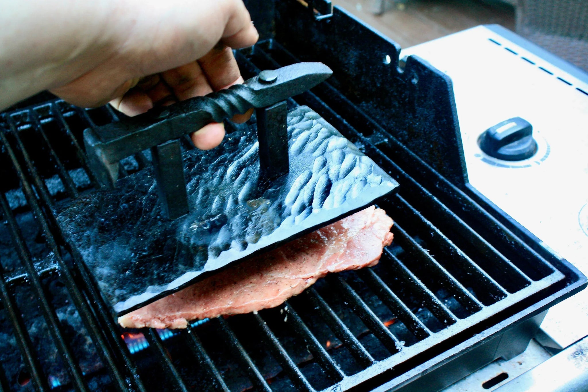 Railroad spike steak press – Old West Iron